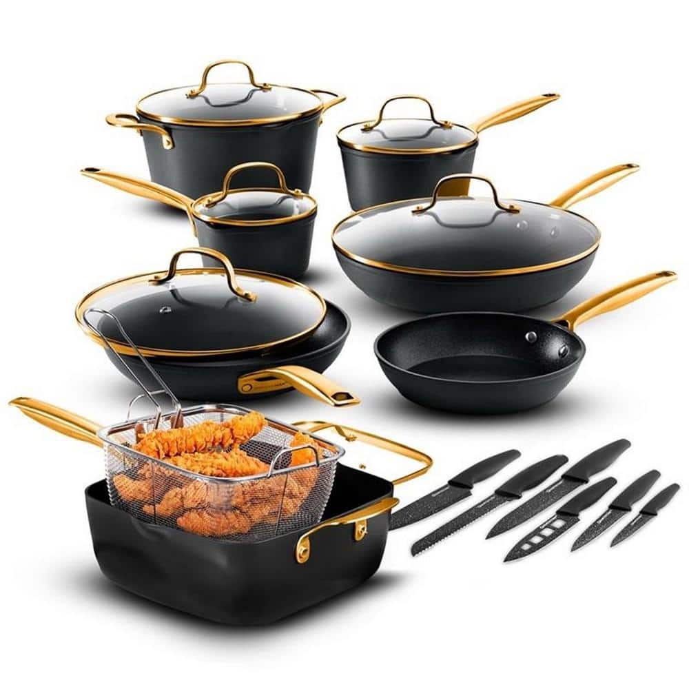GRANITESTONE Armor Max Gold 20-Piece Aluminum Hard Anodized Heavy-Duty ...