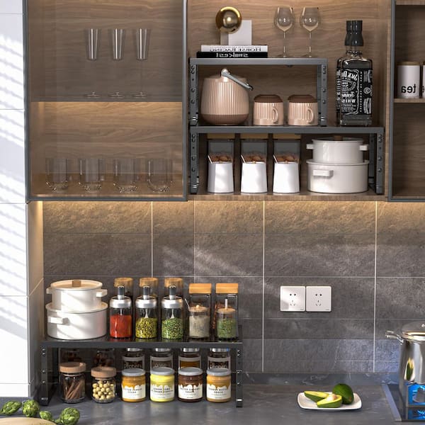 Anqtovp 2-Tier Expandable Adjustable Black Heavy Duty Stackable Kitchen ...