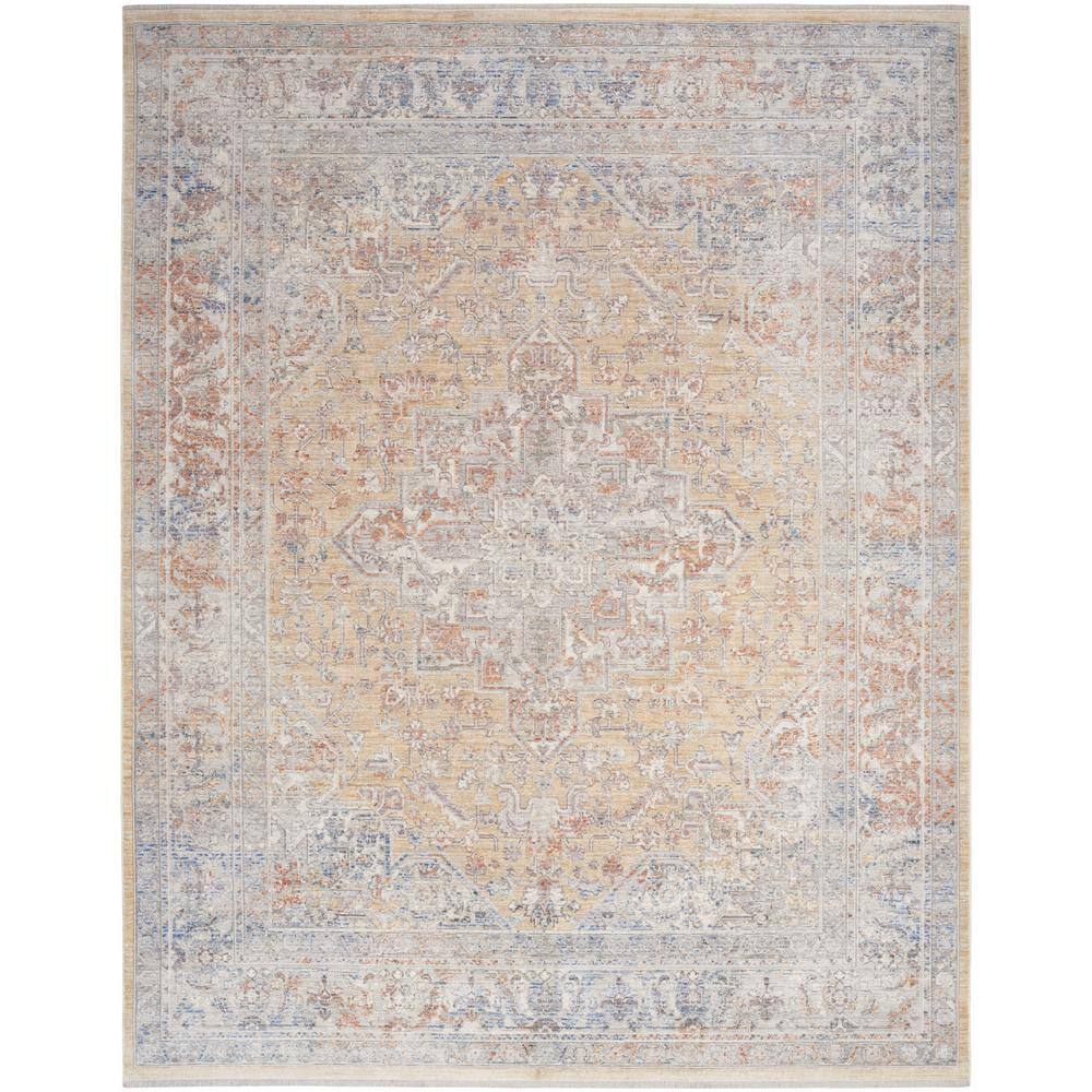 Nourison Elegant Heirlooms Grey Gold 9 ft. x 11 ft. Center medallion ...