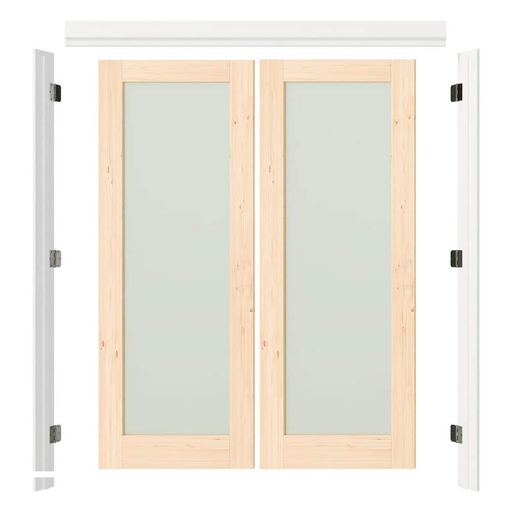 TENONER 56 in. x 80 in. Full Lite Frosted Glass Light Brown Solid Core ...