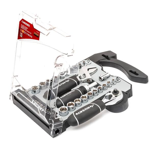 Husky 1/4 in. and 3/8 in. Stubby Ratchet and Socket Set (46-Piece ...