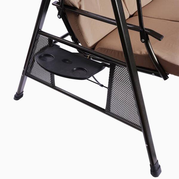 Wateday 66.9 in. 3-Person Metal Patio Swing with Brown Wateday 66.9 in. 3-Person Metal Patio Swing with Brown