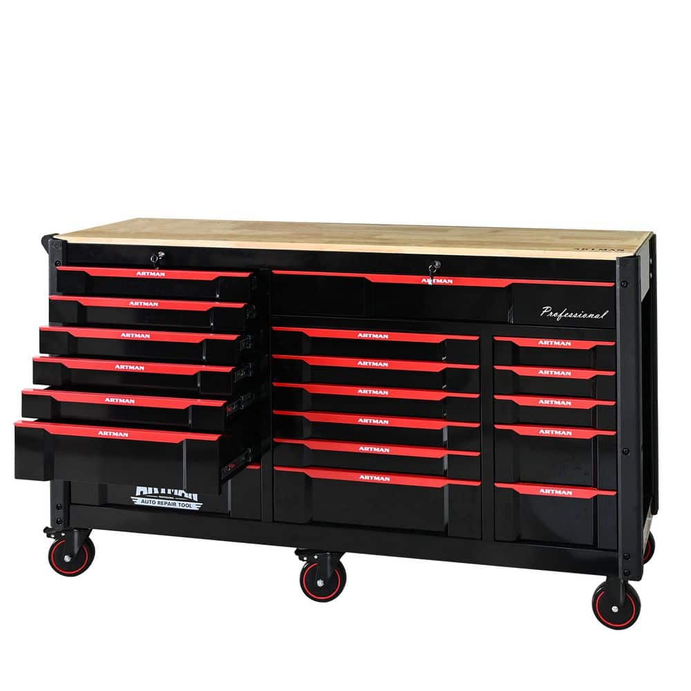 Damodpoy 68.5 in. D x 19 in. W 7+12 Drawers Heavy Duty Black and Red ...