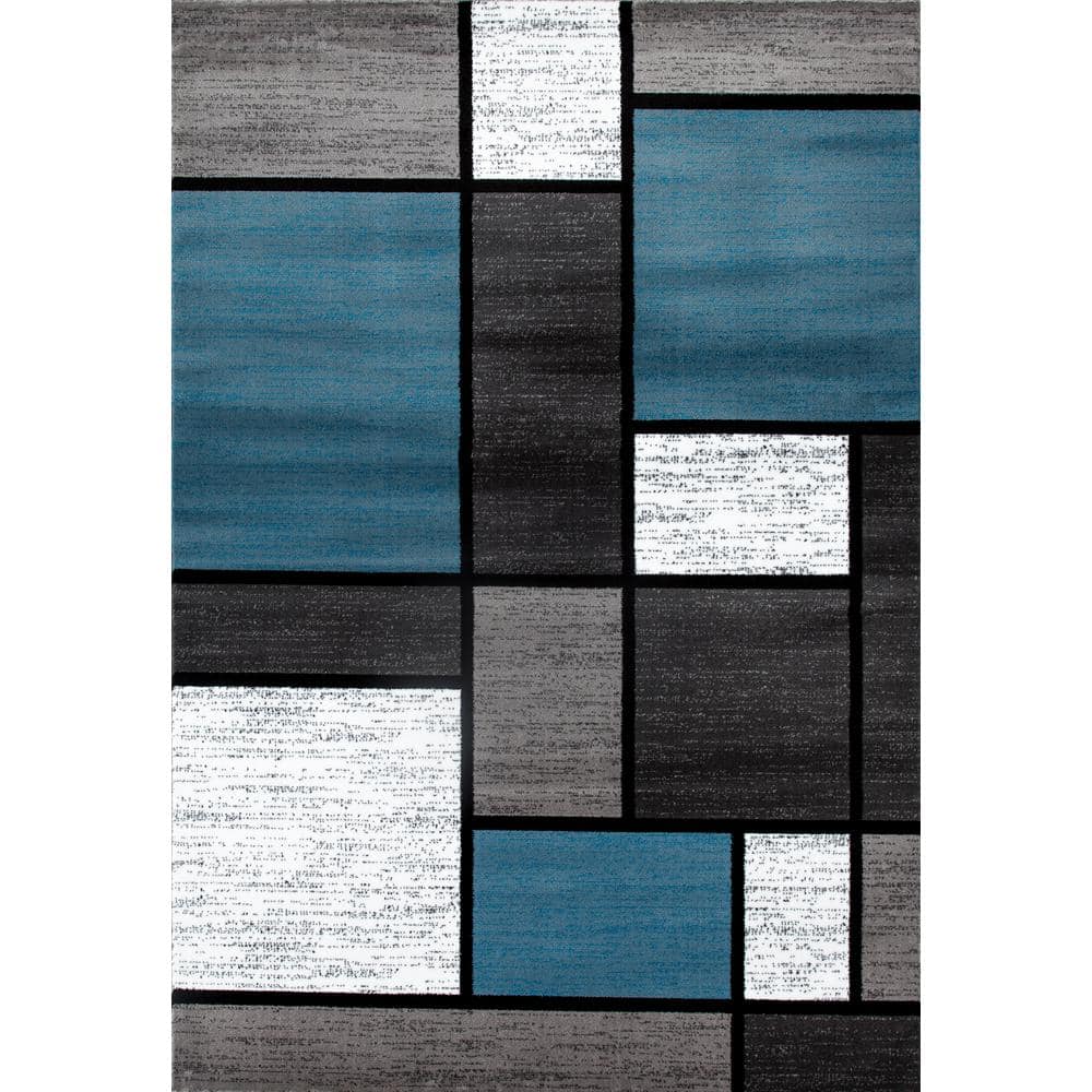 WRG Alpine Blue 12 ft. x 15 ft. Contemporary Modern Boxes Area Rug ...