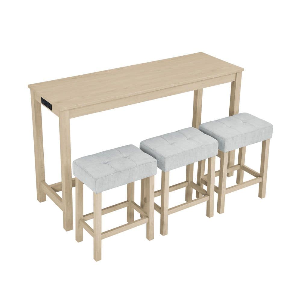 JEAREY 4-Piece 59 in. H Bar Table Set with Power Outlet and 3 ...