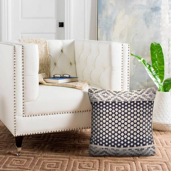 LR Home Detailed Denim Blue Ivory 20 inch x 20 inch Throw Pillow
