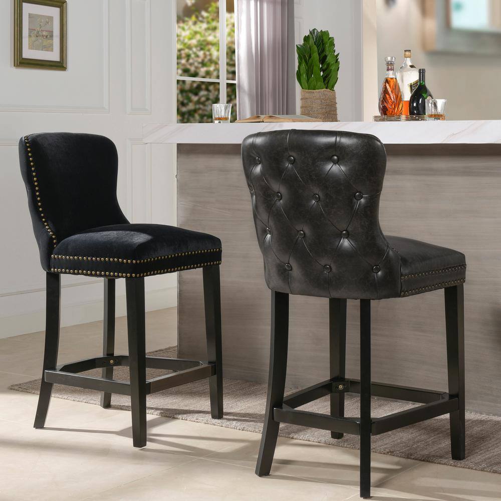 Jennifer Taylor Sonoma 27 in. Upholstered Bar Stool (Set of 2), Onyx ...