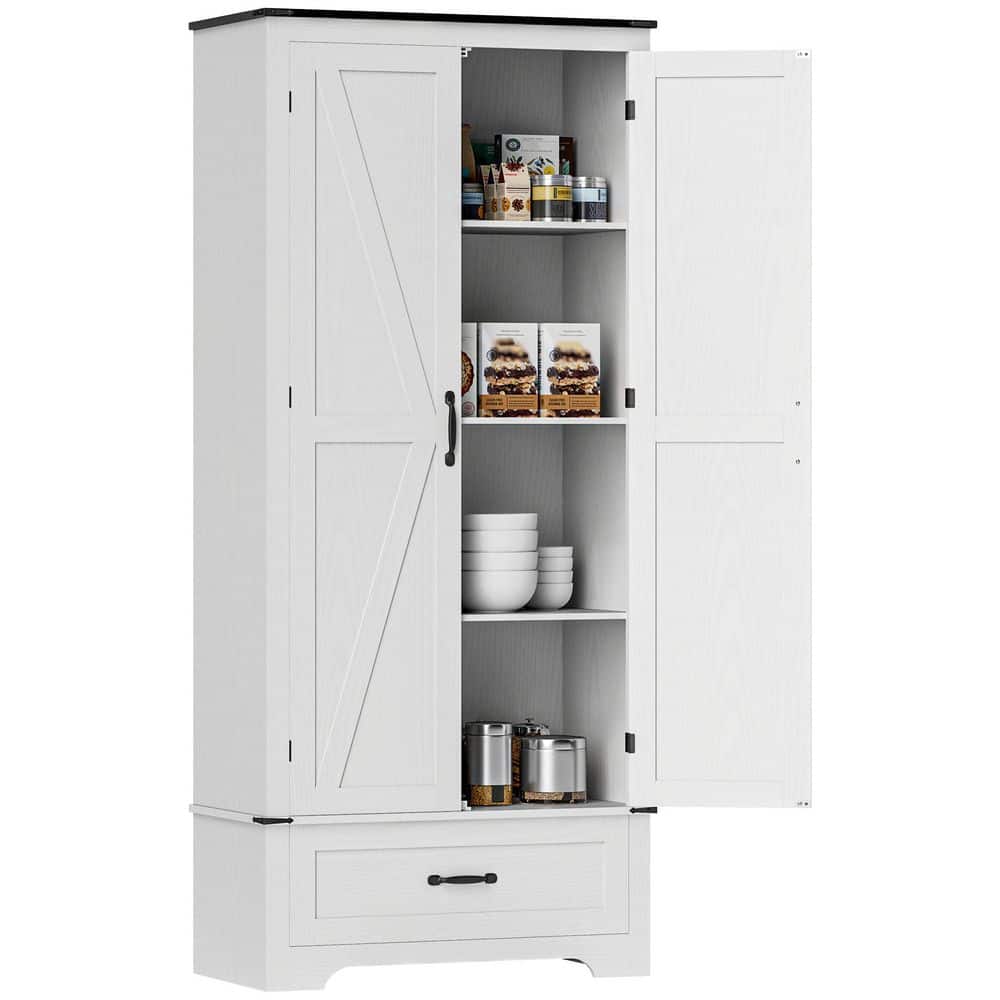 HOMCOM 72 in. Farmhouse Pantry Cabinet with Barn Doors, Tall Kitchen ...