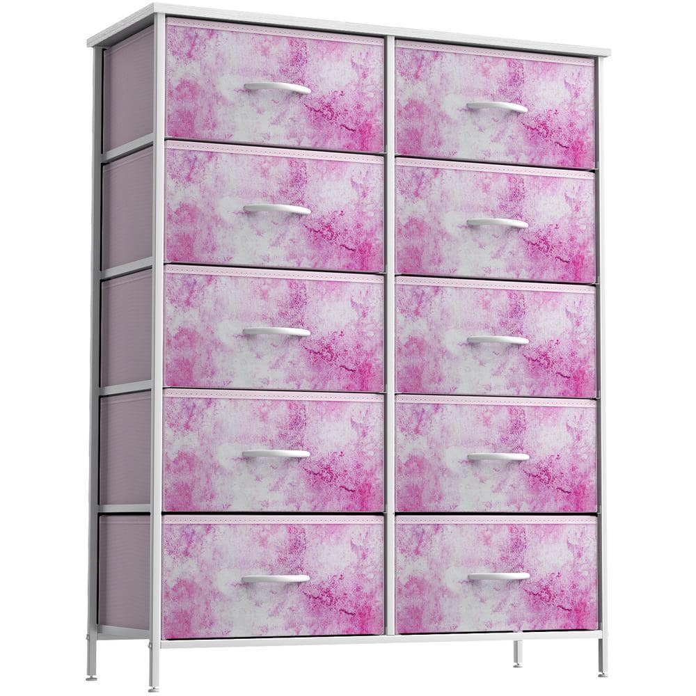 Sorbus 10-Drawer Multi-Colored Tie-Dye Pink Dresser Steel Frame Wood ...