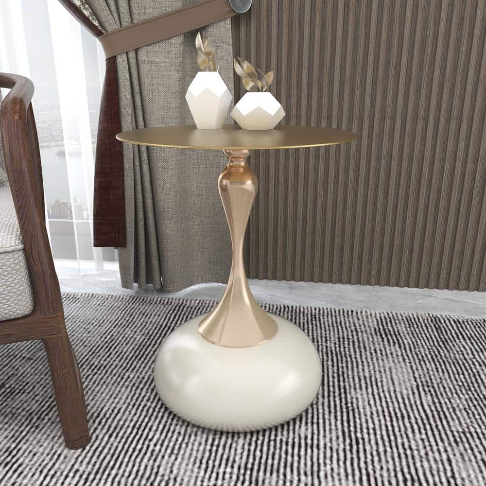 Leisuremod Modern Wide Side Table with Gold Stainless Steel Top Round ...
