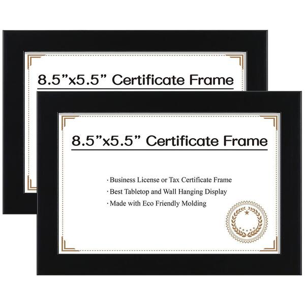 Black Certificate Frame Set Self Standing with Wall Hangers for 5.5 x 8 ...