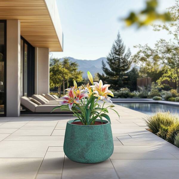 Morrava 17 in. Large Muted Teal (Enhanced Interior) Concrete Round ...