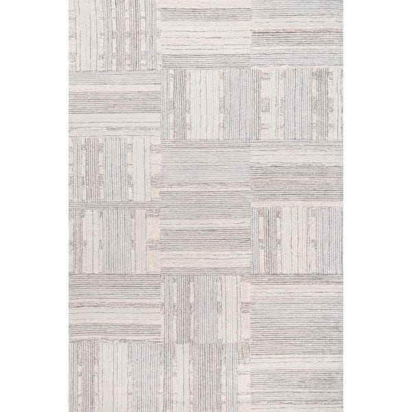 RUGS USA Arvin Olano Deco Striped Tile Wool Light Gray 9 ft. x 12 ft ...