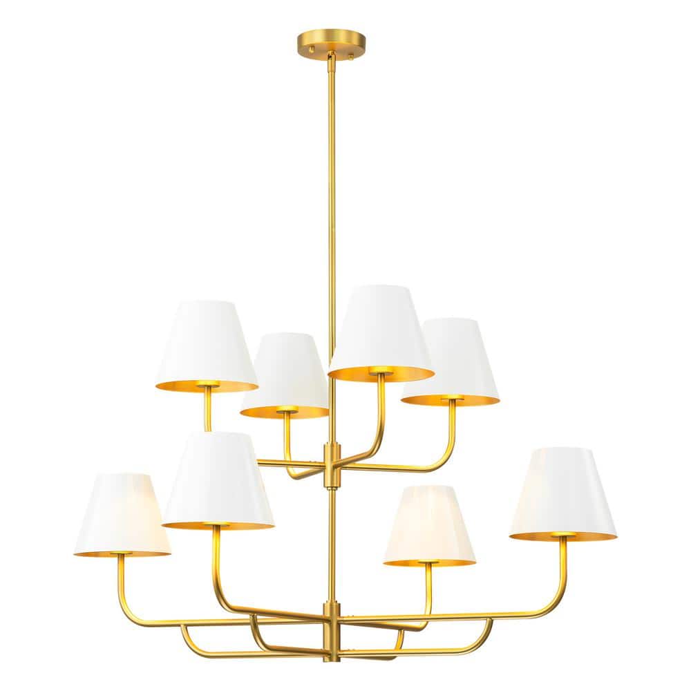 RRTYO Olive 8-Light Modern White 2-Tiered Oversized Chandelier Cone ...