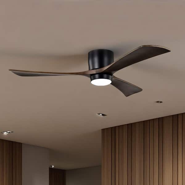 MODERN HABITAT 52 in. Integrated LED Indoor Flush Mount Matte Black/Dark Walnut Standard Ceiling ...