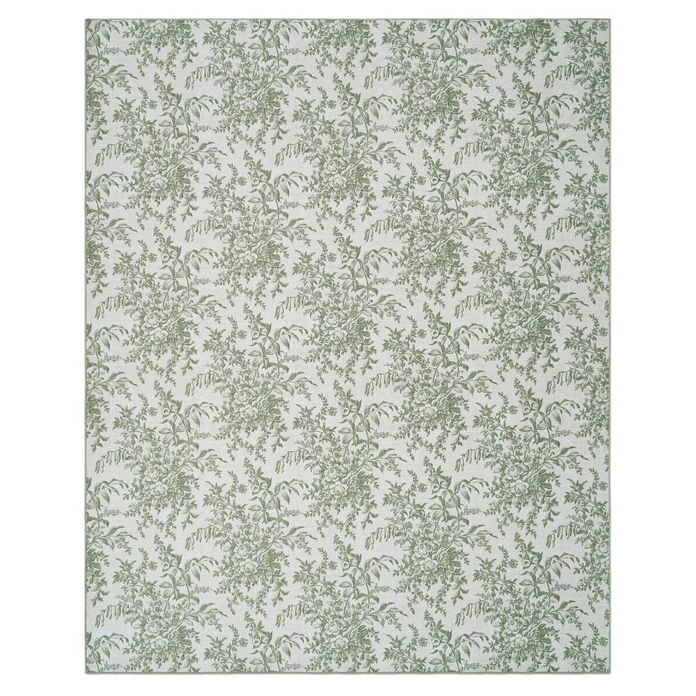 Laura Ashley Bedford Floral Chenille Sage Ivory 8 ft. x 10 ft ...