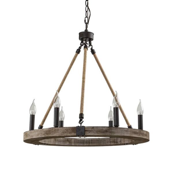 Teamson Kids Farmhouse 6-Light Vintage Black and Wood Wagon Wheel ...