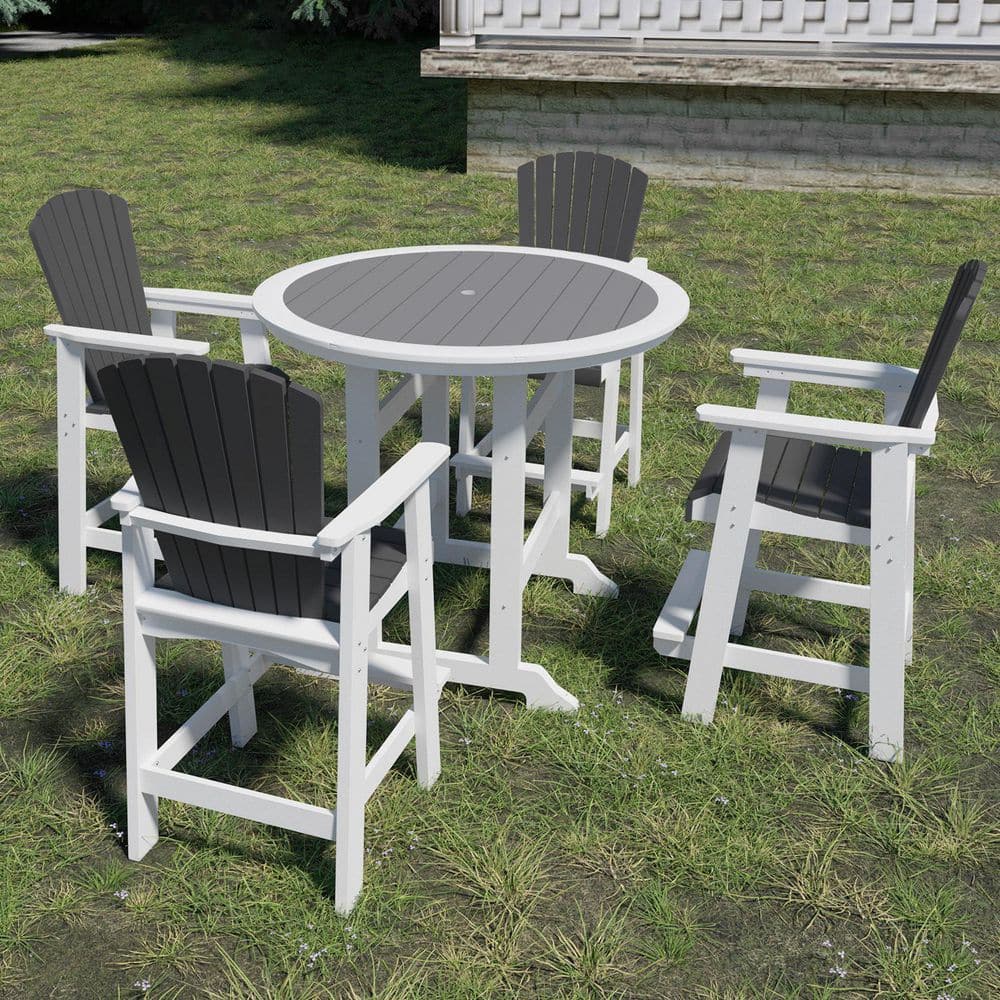 5-Piece HDPE Outdoor Serving Bar Set, Patio Bar Table Set High Top ...