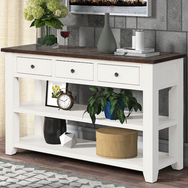 Noble House Dexter 48.82 in. Antique White Rectangle Wood Console Table ...