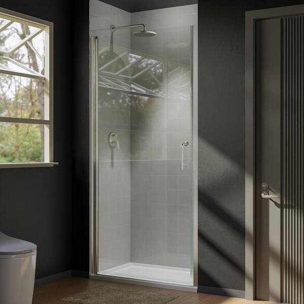 Unbranded 36 in. W x 72 in. H Pivot Semi Frameless Shower Door in Brushed Nickel With Clear Glass TYGBSD5 36BN