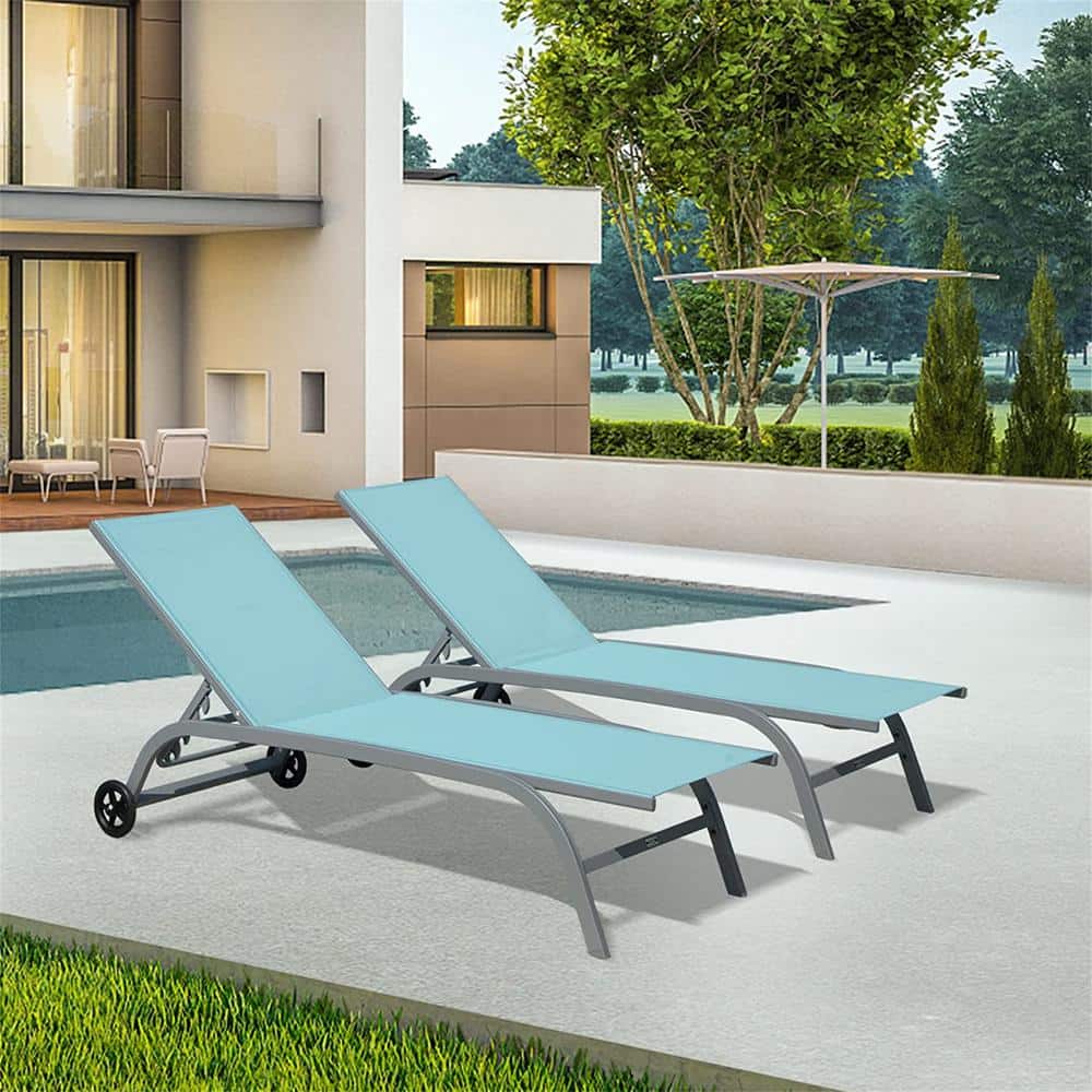 Clihome Outdoor Lounge Chairs with 5 Adjustable Position, Pool Lounge ...