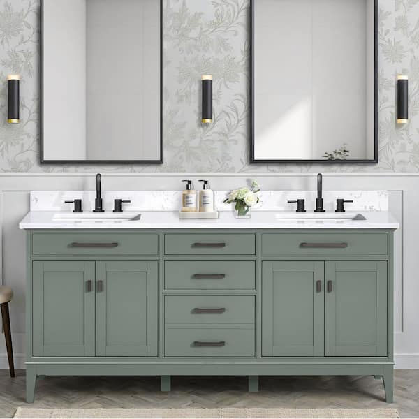 Avanity Madison 73 in. Double Sink Smoke Green Bath Vanity with Cala ...