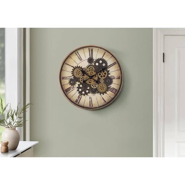 20 in. Round Transitional Brown Analog Wall Clock CKJY2313-B - The Home ...