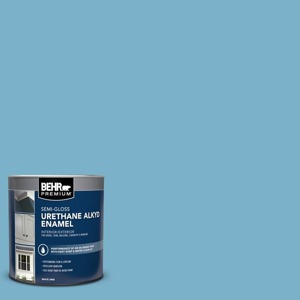 BEHR PREMIUM 1 qt. #M490-4 Frisky Blue Semi-Gloss Enamel Urethane Alkyd ...