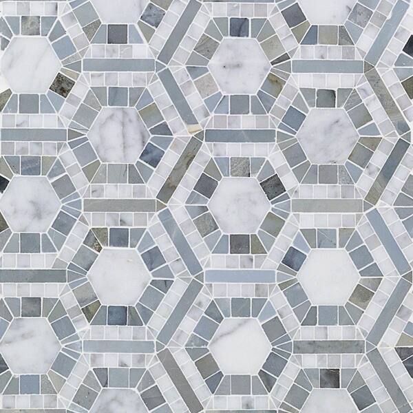 Ivy Hill Tile Zeta Thassos 10-3/4 in. x 12-1/4 in. Polished Marble ...