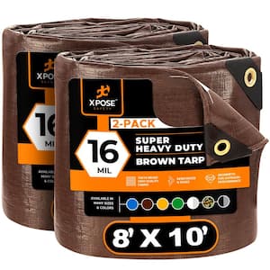 XPOSE SAFETY 8 ft. W x 12 ft. L Brown 5 Mil General Purpose Poly Tarp - (2-Pack) - Plastic BRT ...
