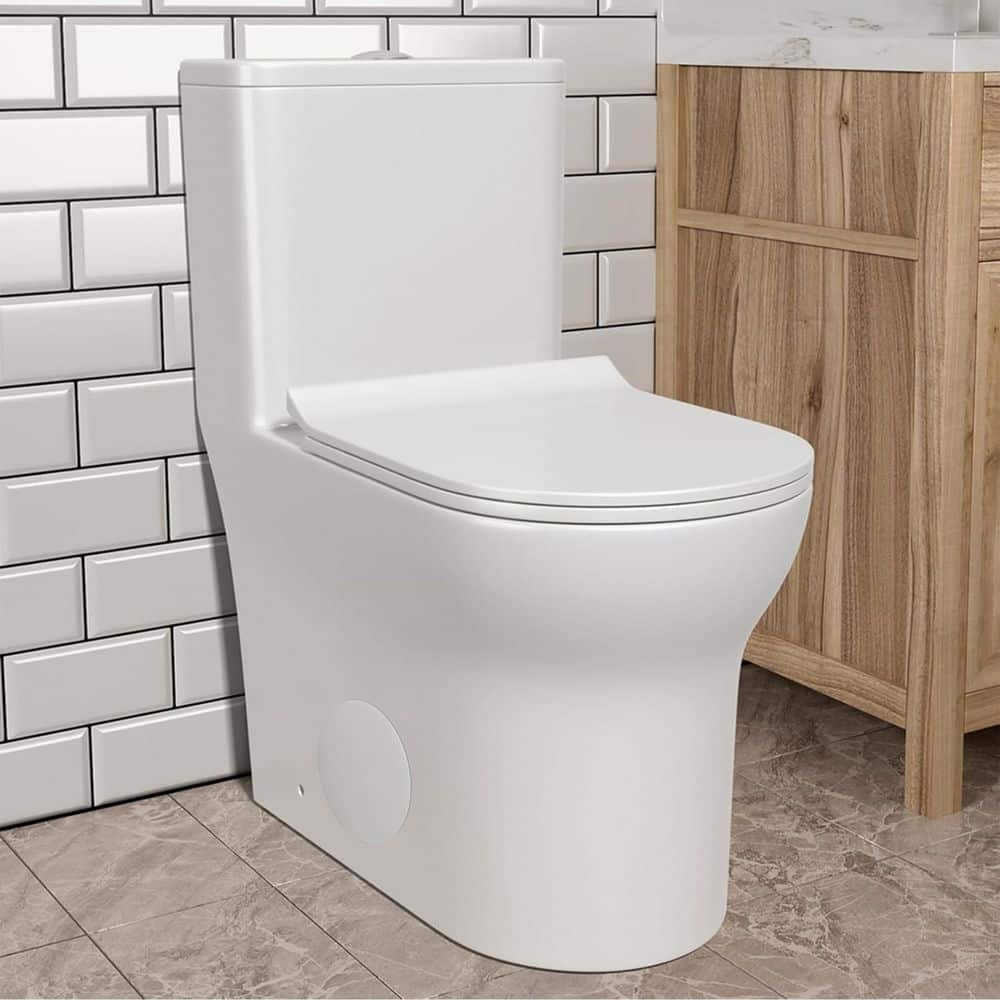 CATALINA 1.1/1.6 GPF Elongated 1-Piece Toilet in Glossy White with CUPC Certified Soft Close ...