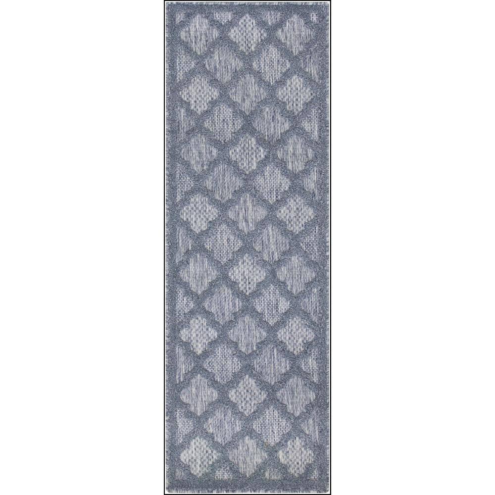 Nourison Easy Care Denim Blue 2 ft. x 6 ft. Trellis Contemporary Runner ...
