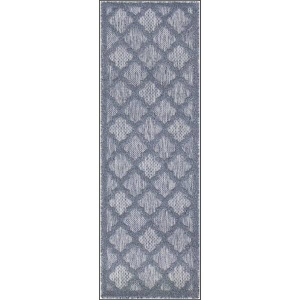 Nourison Easy Care Denim Blue 2 ft. x 6 ft. Trellis Contemporary Runner ...