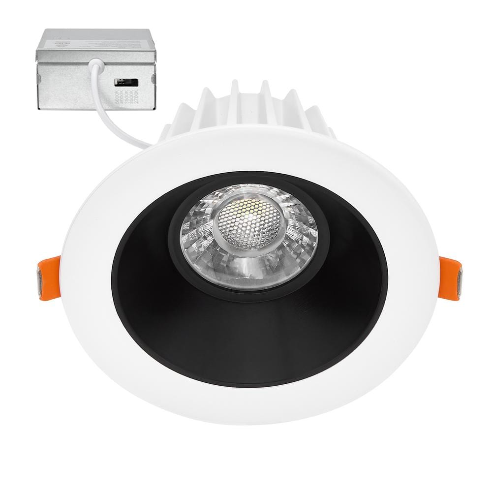 Maxxima 4 in. Slim Round Recessed Anti-Glare LED Downlight White Trim ...