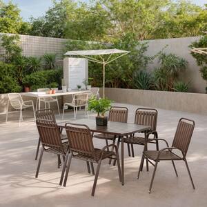 Sudzendf Brown Outdoor 7-Piece Patio Metal Dining Set with Plastic ...
