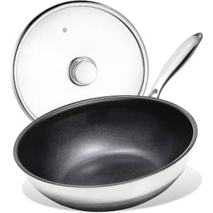 Anqtovp Wok 12 in. Silver Stainless Steel Non Stick PFOA Free Induction ...