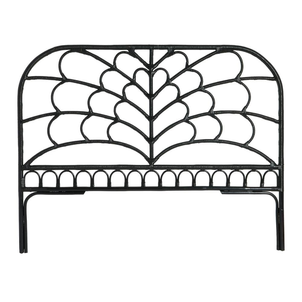 Storied Home King-Size Rattan Headboard with Fountain Design in Black EC0513 - The Home Depot