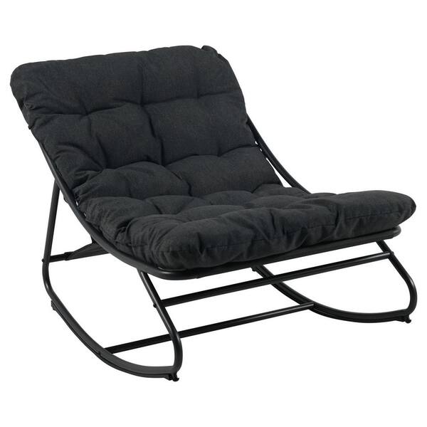 MEOOEM 1PC Metal Outdoor Rocking Chair with Thick Gray Cushion, Rocker ...