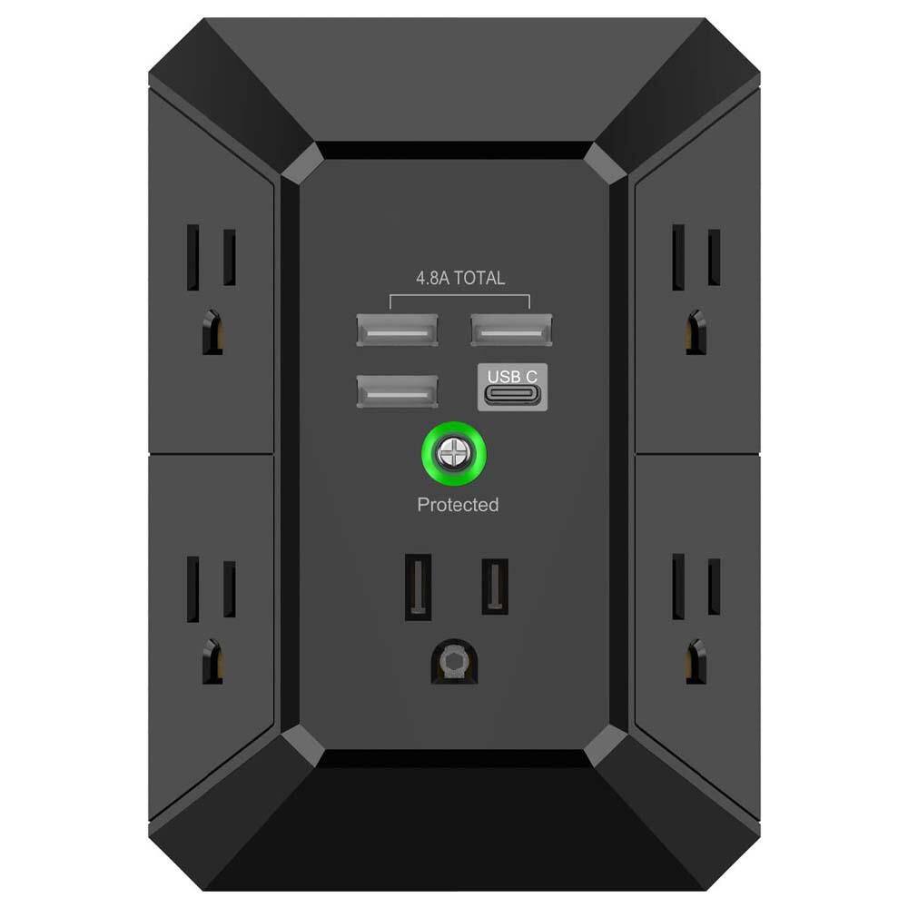 Yichuhaoxi 6-Outlet Extender with 3 USB Ports Surge Protector 3-Sided ...