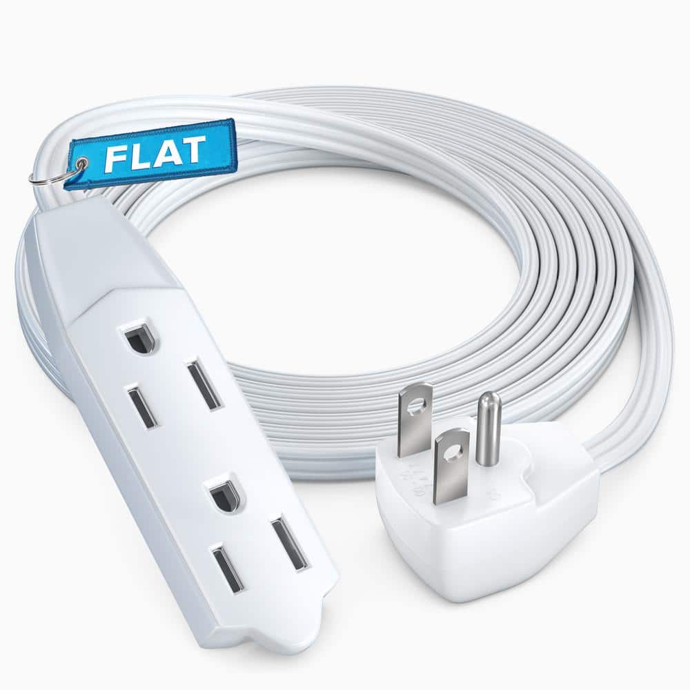 MAXIMM 6 ft. 16/3 Light Duty Indoor Extension Cord Flat Plug Flat Wire 3-Outlet, 13Amps, White ...