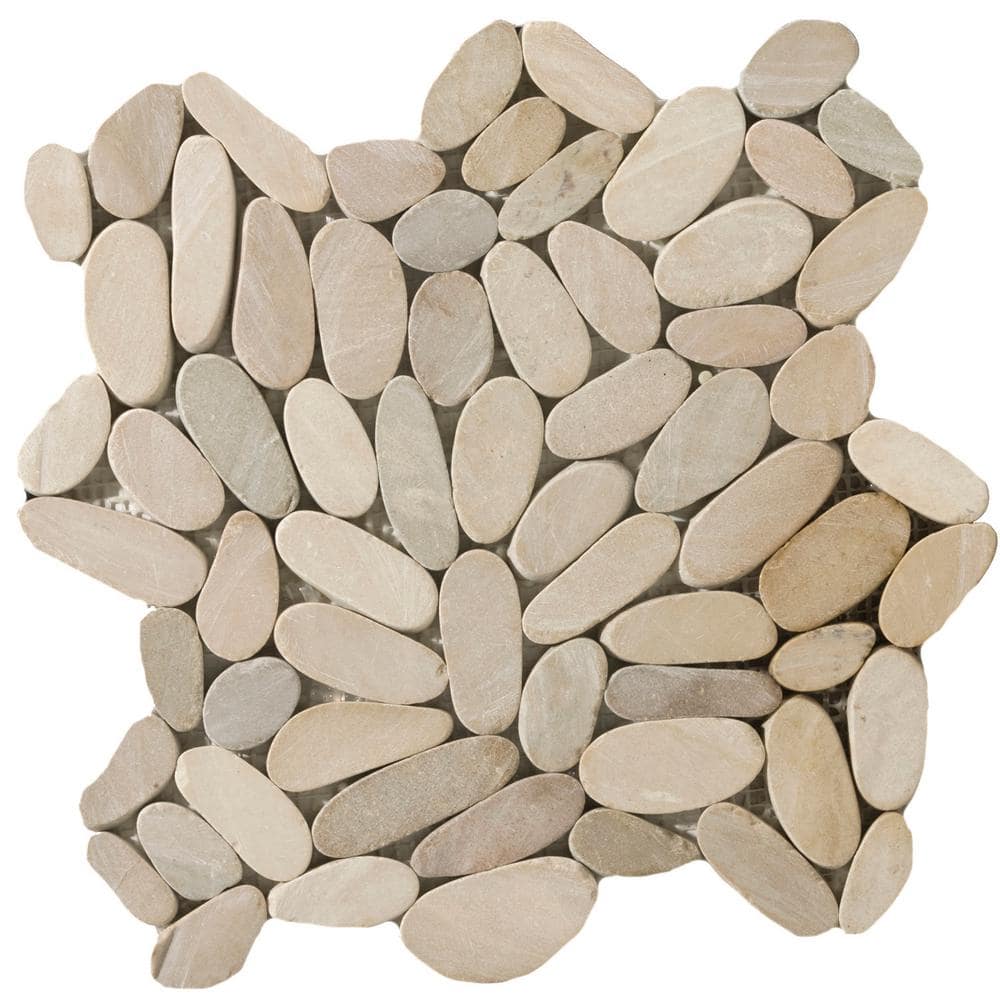 EMSER TILE Venetian Pebbles Tan Honed 11.81 in. x 11.81 in. x 11 mm ...