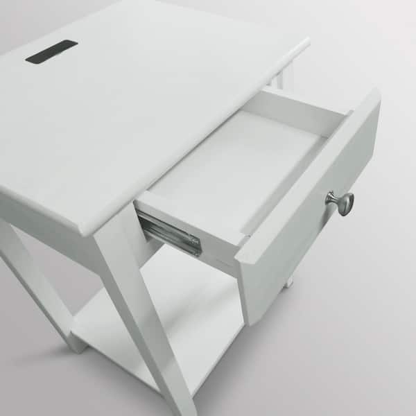 Casual Home Night Owl White Nightstand with USB Port 647 21