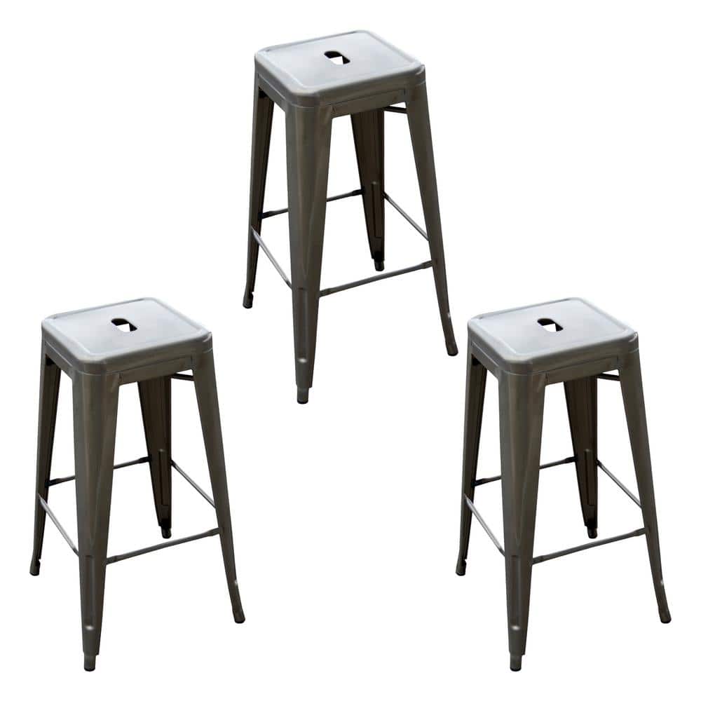 AmeriHome 30 in. Rustic Gunmetal Metal, Backless, Stackable Bar Stool ...