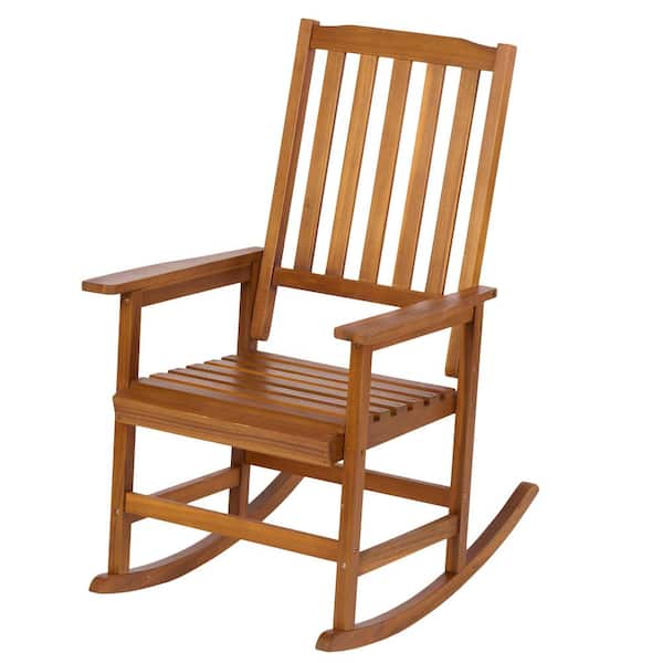 Sudzendf Brown Solid Wood Patio Outdoor Rocking Chair KIKIO205551 - The ...