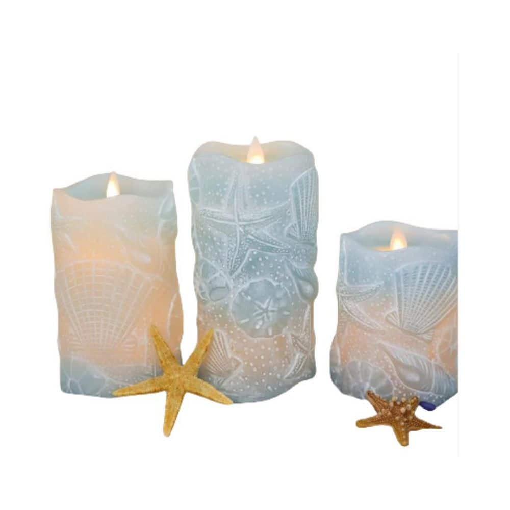 Flameless LED Flickering Remote Timer Real Wax Carved Seashell Candle 3 ...