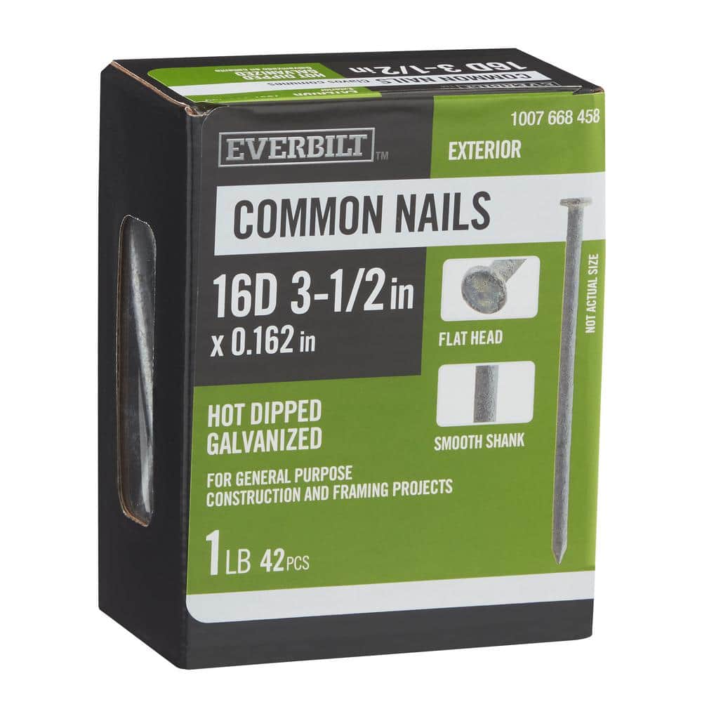 Everbilt 3-1/2 in. x 16D Hot Dipped Galvanized Common Nails 1 lb. (42 ...