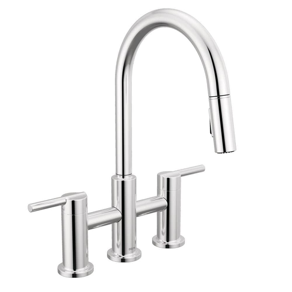 Delta Nicoli Double Handle Bridge Kitchen Faucet in Chrome 39876LF ...