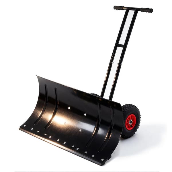 30 in. W Metal Handle Steel Snow Shovel with 2 Wheels Adjustable Angle ...