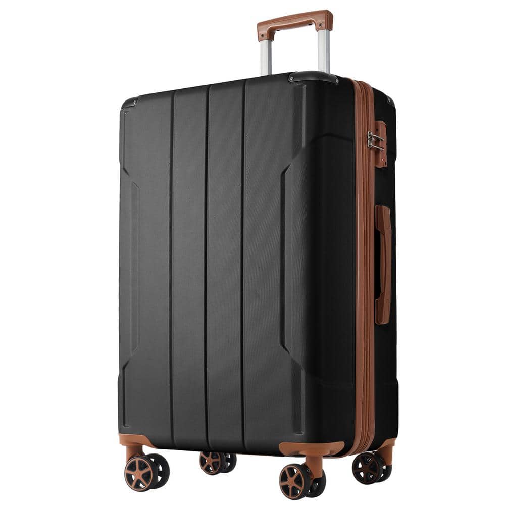 Polibi 28 in. Black/Brown Hardshell Luggage Spinner Suitcase with TSA ...