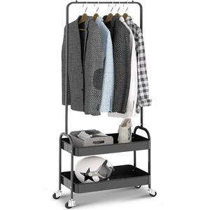 Black Metal Garment Clothes Rack Double Rods 30.5 in. W x 58.75 in. H ...